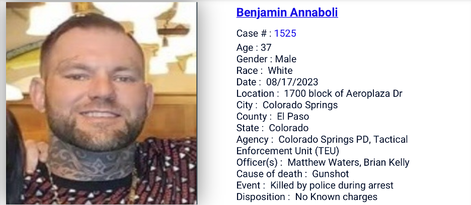 On This Day in 2023, Colorado Springs SWAT executed Benjamin Annaboli ...
