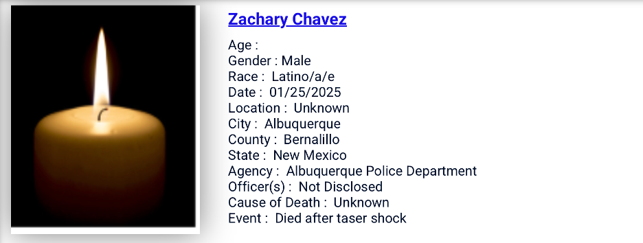 1/25/2025: Zachary Chavez, killed by police taser shocks ...