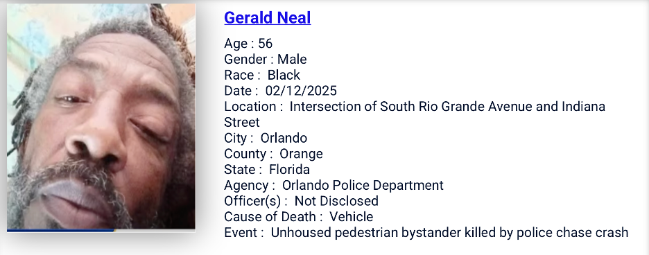 2/12/2025: Unhoused pedestrian Gerald Neal killed by police chase crash ...