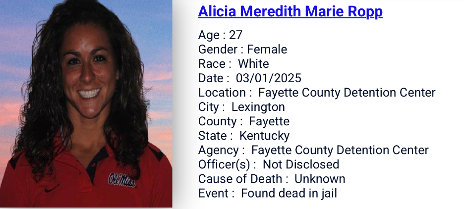 3/1/2025: Alicia Meredith Marie Ropp found dead in jail ...